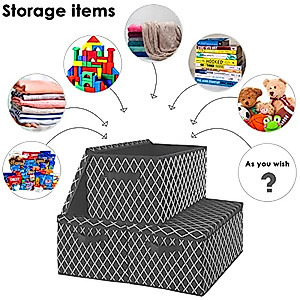 VERONLY Storage Bin with Lid Toy Boxes Organizer - Collapsible Fabric Storage Cubes Baskets with Durable Handles for Closet,Playroom,Shelves,Office,Nursery,Pantry(15.9x12x10.2 inches) - Set of 3 Grey
