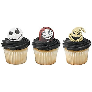 DecoPac The Nightmare Before Christmas Rings, Cupcake Decorations Featuring Jack, Sally, And Oogie Boogy - 24 Pack
