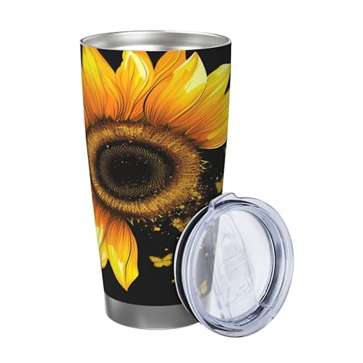 AYCZN Watercolor Sunflower Butterfly 20 OZ Tumbler Stainless Steel Travel Coffee Mug, Floral Insulated Water Bottle with Lid and 2 StrawsLeakproof Thermal Cup