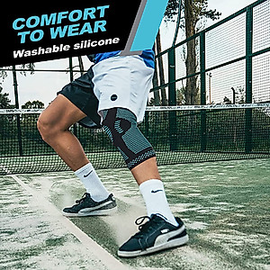 POKEAT 2Pcs Knee Brace Support Compression Sleeve with Side Stabilizers and Patella Gel for Knee Pain Meniscus Tear Injury Recovery,Dark Grey,L