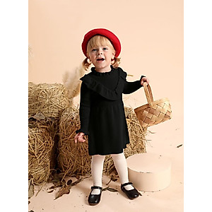 BesserBay Infant Girls Adorable Fall Ruffle Trim Ribbed Knit Cozy Warm Black Sweater Dress 6-12 Months