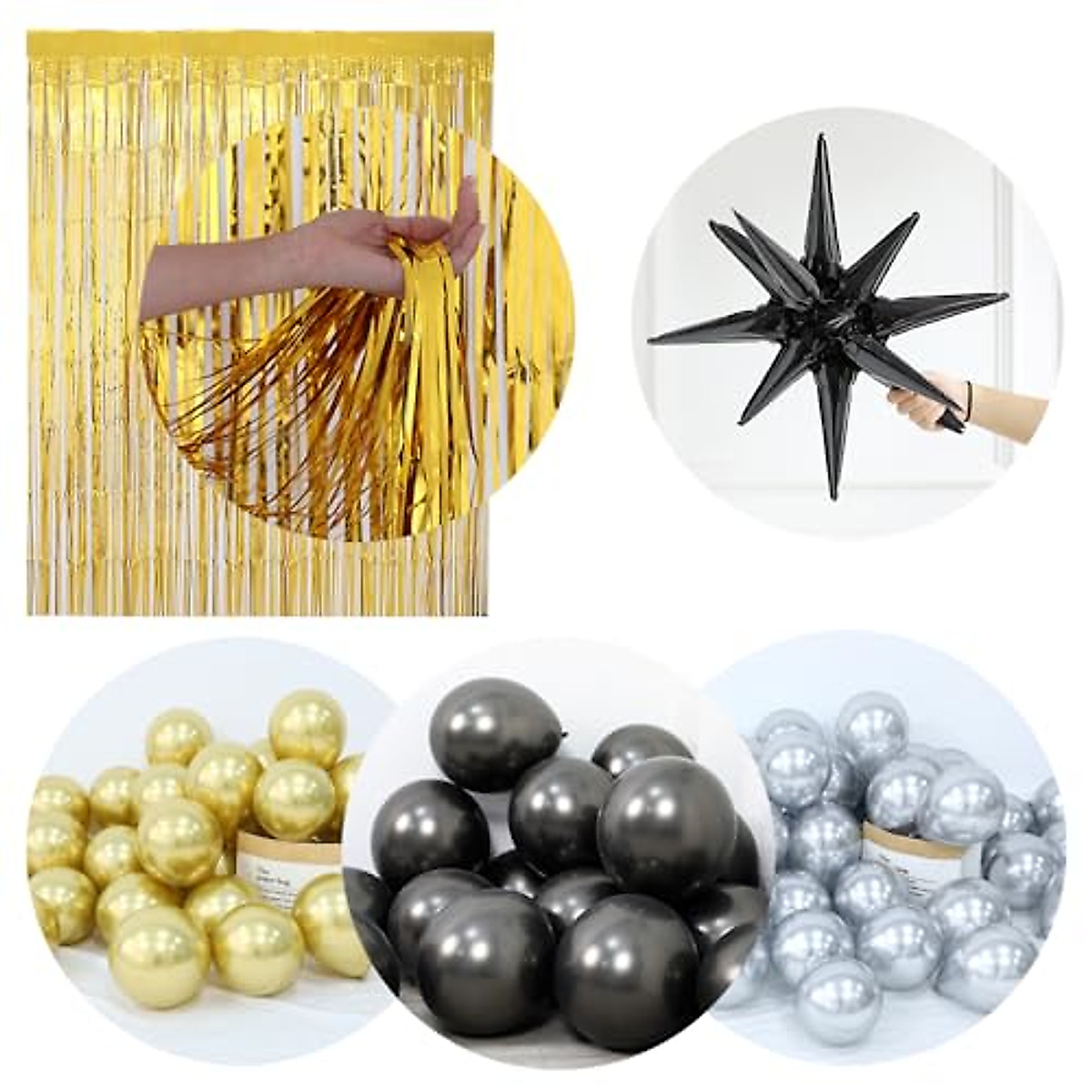 2024 Happy New Year Party Decorations,112PCS Black Gold Silver Balloon Garland Arch Kit,Banner,Foil Fringe Curtains For New Years Eve Birthday Party Supplies