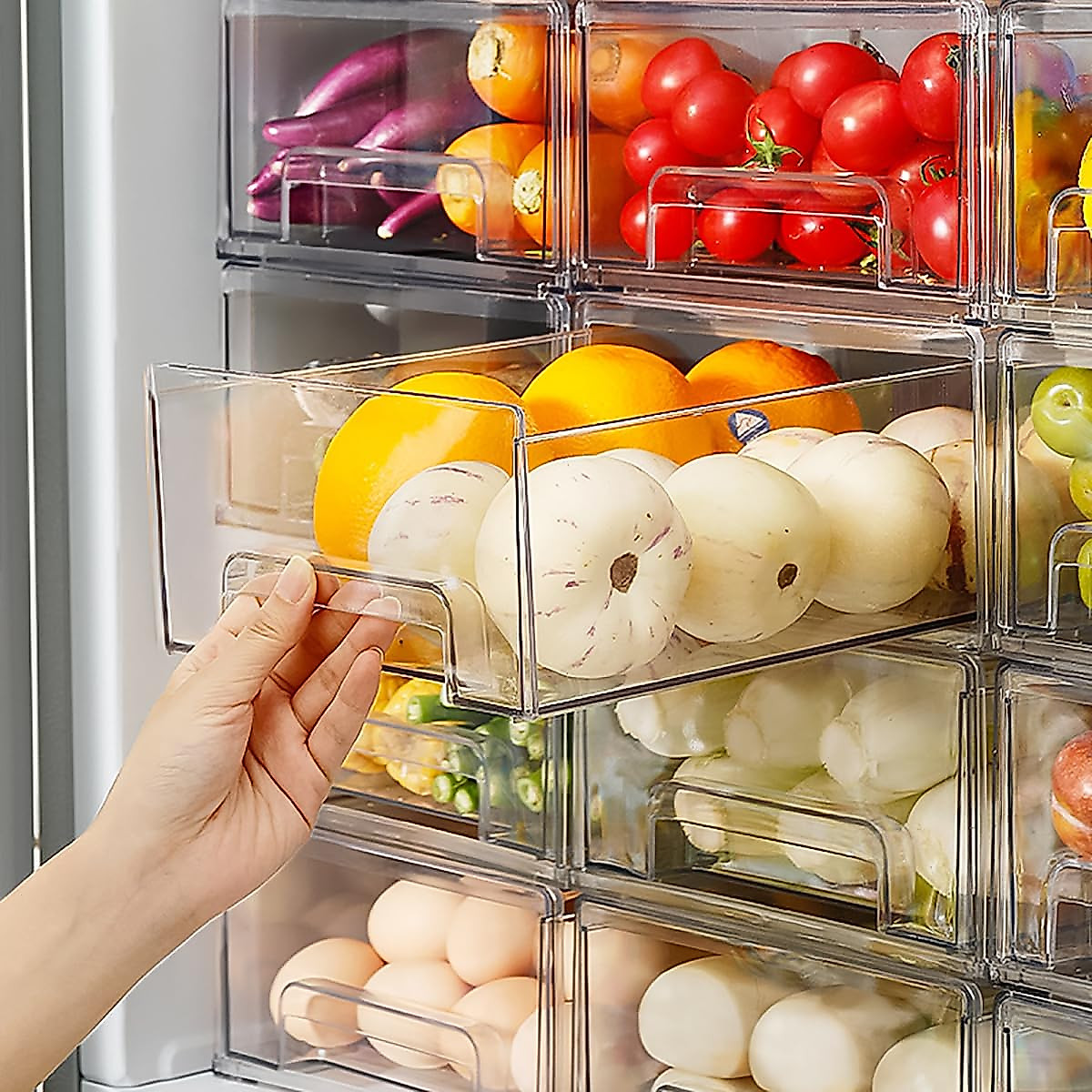 Mano 2Pack Clear Fridge Drawers Pull Out Stackable Refrigerator Drawer Organizer Bins Pantry Storage Box Plastic Food Containers for Kitchen Bathroom Office Closet (2pack-Large)