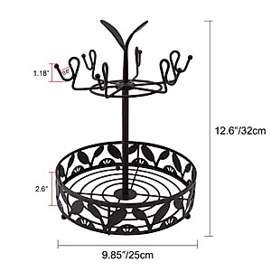 CUKE2BEET Mug Tree with Basket, Coffee Mug Holder Mug Rack with Coffee Pod Storage, Coffee Cup Tree Stand Cup Holder Countertop for Coffee Bar Decor Accessory and Kitchen Organizer (Rotatable)