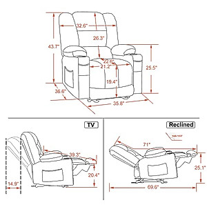 MCombo Electric Power Recliner Chair with Heat and Massage, USB Ports, Cup Holders, Reclining Chair for Living Room 6079 (Dark Brown)
