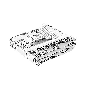 Lush Decor Paris Bonjour Reversible Cotton Throw Blanket, 60" x 50", Black & White