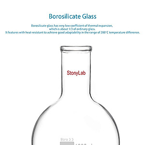 StonyLab Glass 1000ml Long Neck Flat Bottom Flask, Borosilicate Glass Heavy Wall Flat Bottom Boiling Flask with Long Neck, 1000ml (1 Liter)