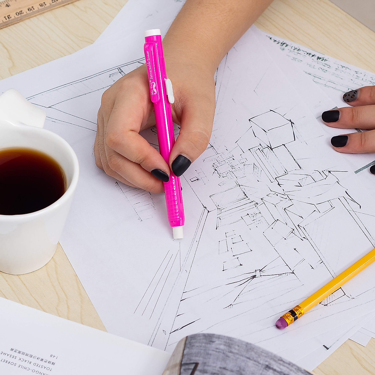 Mr. Pen Retractable Mechanical Eraser Pen, Pack of 6, Assorted Color