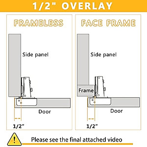 60 Pack Soft Close Cabinet Door Hinges for 1/2" Partial Overlay Cupboard, 100 Degree Opening Angel, Stainless Concealed Kitchen Cabinet Hinges with Mounting Screws and Manual