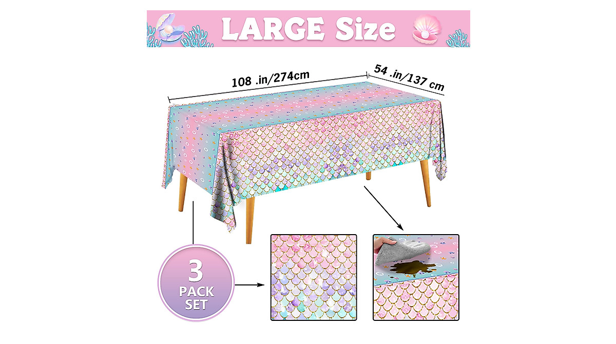 Mermaid Birthday Tablecloth 3 Pack for Magical Parties