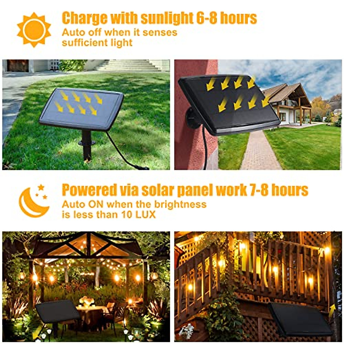 68FT Solar Outdoor String Lights, Commercial Grade Waterproof Solar & USB Powered String Lights with 21+3(Spare) LED Shatterproof Bulbs, for Outside, Garden, Patio, Backyard, 4 Light Modes, 2700K