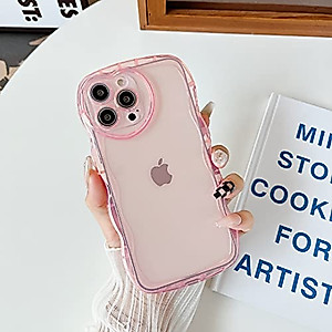 Qokey for iPhone 13 Pro Max Case(2021 6.7"), Cute Clear Love Case, with Love-Heart Camera Frame Wavy Edge Transparent Full Protection Soft TPU Shockproof Phone Cases Cover for Women Girls Pink