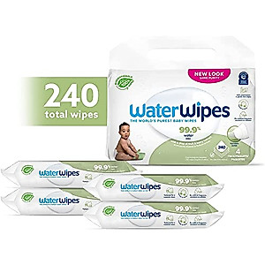 WaterWipes Plastic-Free Textured Clean, Toddler & Baby Wipes, 99.9% Water Based Wipes, Unscented & Hypoallergenic for Sensitive Skin, 240 Count (4 packs), Packaging May Vary