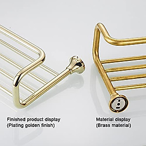 Golden Wall Mounted Bath Towel Rack 2 Layer, Durable Brass Towel Bar Length 60cm Modern Simple Towel Holder for Bathroom Kitchen Home Décor-60x26.5cm