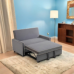 LUSPAZ 3 in 1 Convertible Sleeper Sofa Bed, Flannel Fabric Futon Pull Out Couch with Adjustable Backrest for Living Room,Light Grey