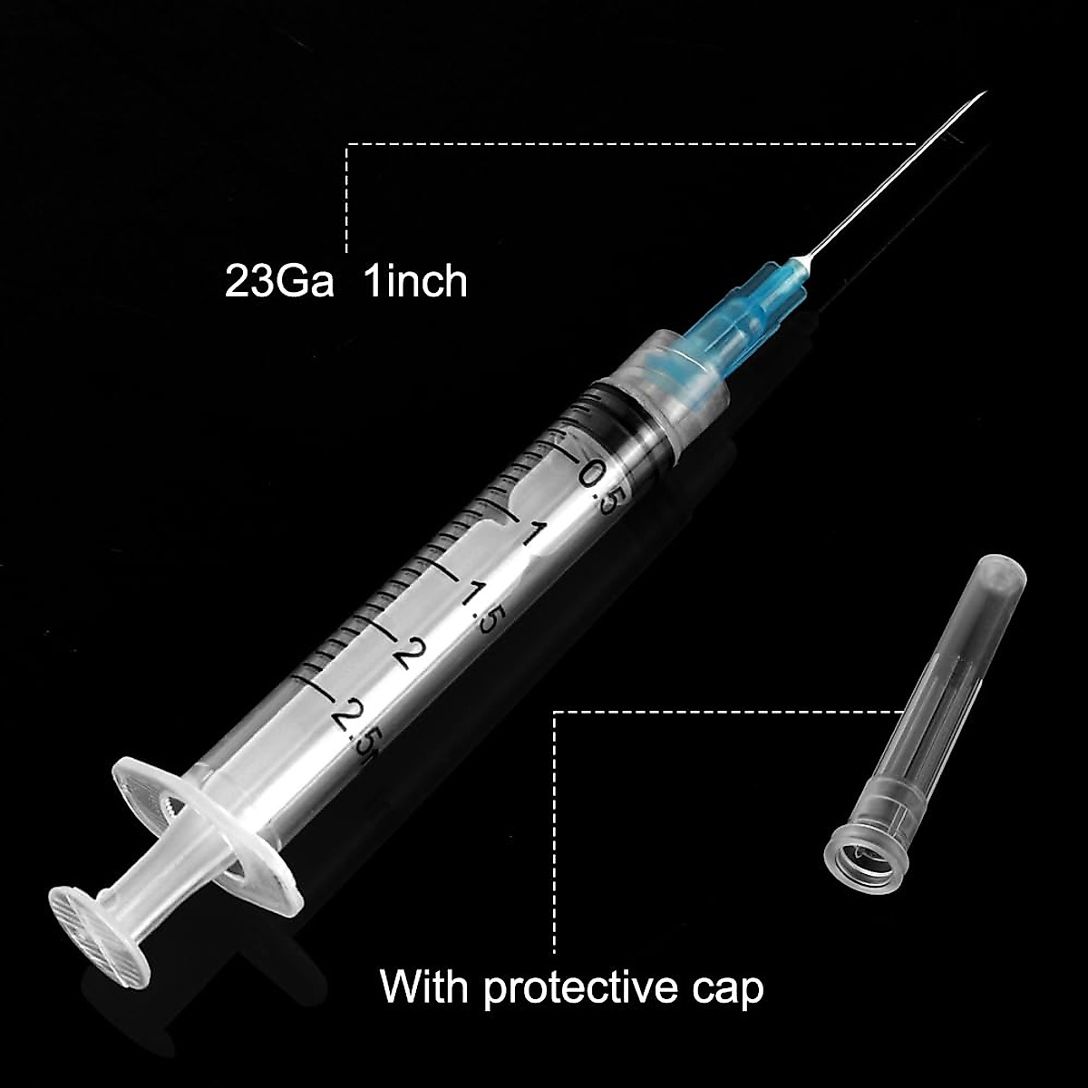 24 Pack Disposable 2.5 ml Syringes with Needle 23G 1”, Sterile Luer Lock Syringe Individually Packaged, Smooth and Accurate Dispensing for Labs, Liquid Measuring, Oil