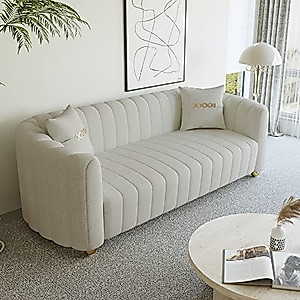 Lkvkvri 83 inch White Velvet Couch Wide Modern Loveseat Chesterfield 3-Seat Couch Sofa 750 lbs Weight Capacity with 2 Throw Pillows for Living Room