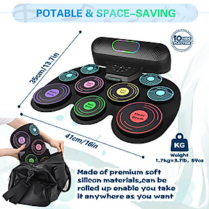 Electronic Drum Set - YUOIOYU Electric Drum Set Roll Up Potable Drum Kit MIDI Practice Drum Pad with Dual Built-in Speaker, Drum Sticks and Pedals,Christmas Birthday Gift for Kids Adult