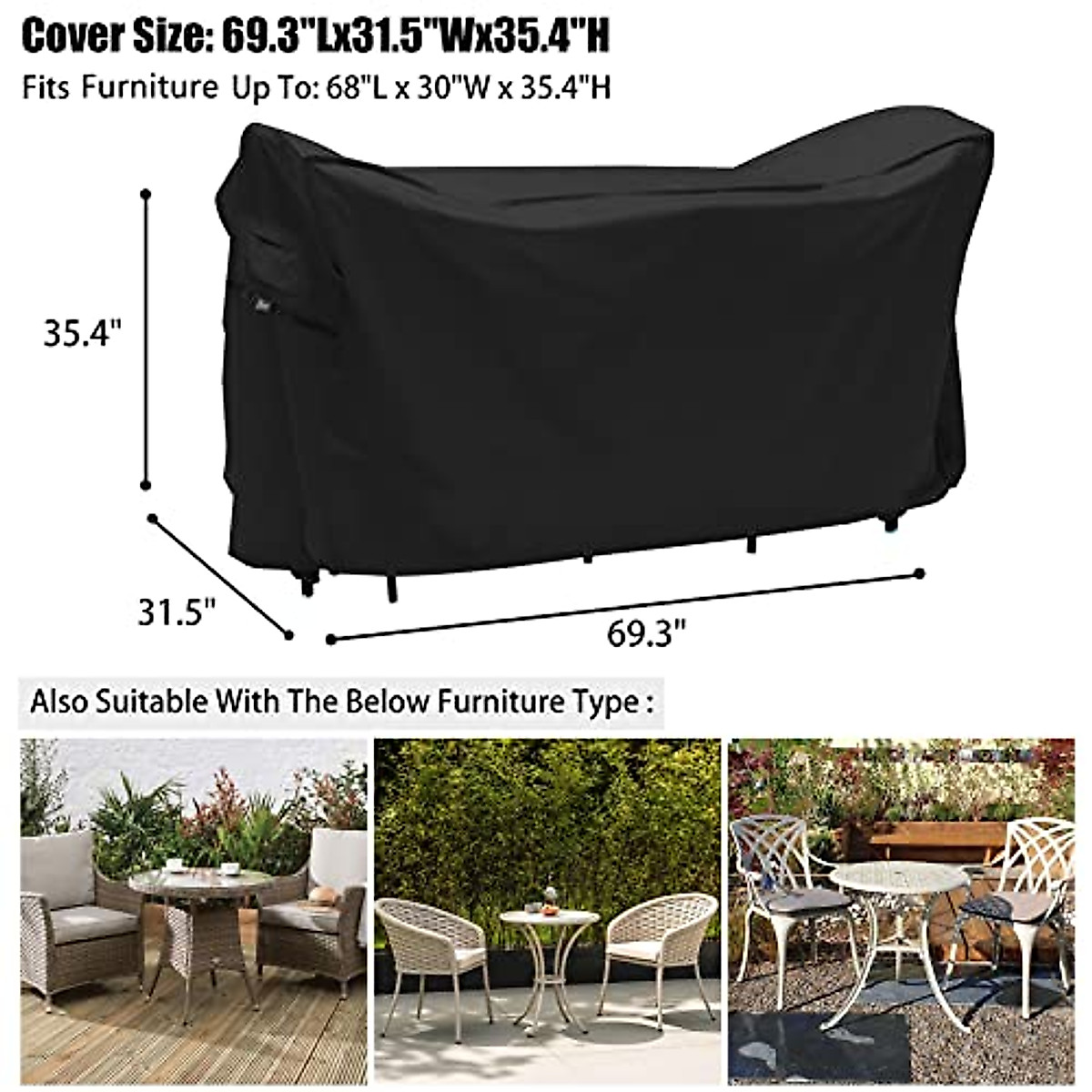 WOMACO Bistro Table and Chairs Cover, Waterproof Outdoor Veranda Garden 3 piece Bistro Set Cover, Heavy Duty Water Resistant Patio Furniture Set Covers (69"W x 31.5"D x 35"H)