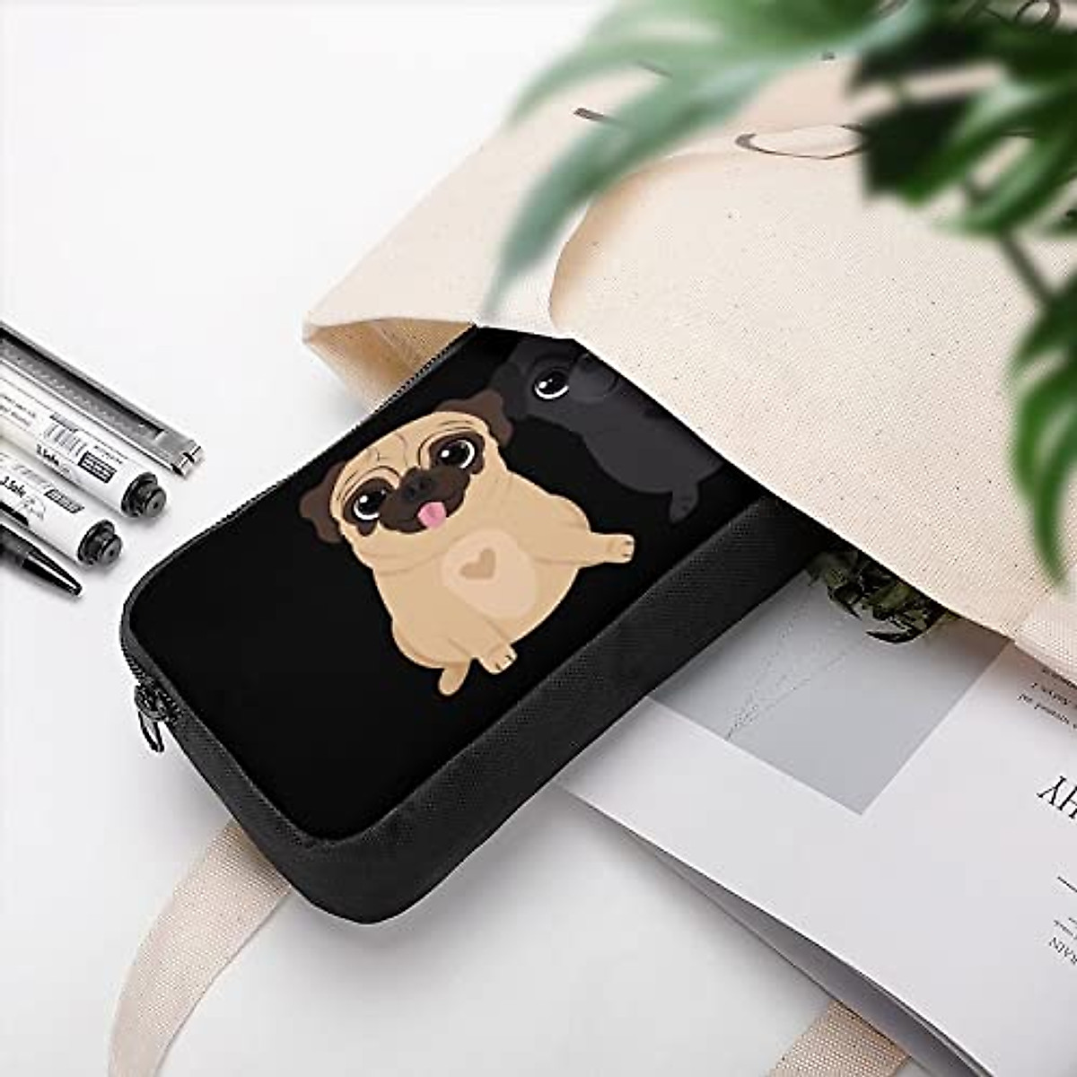 Funny Pugs Dogs Pencil Case Makeup Bag Big Capacity Pouch Organizer for Office College