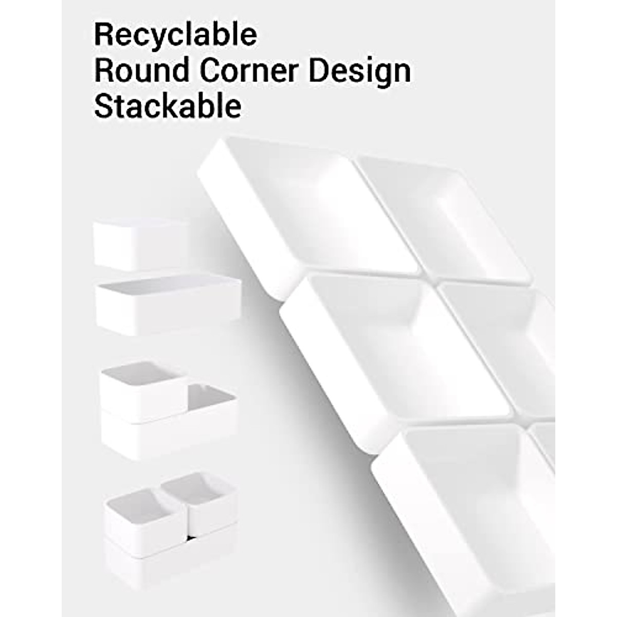 6 Pcs Stackable Drawer Organizer Set, 6.6" X 6.6" Square Plastic Vanity Drawer Organizers and Storage Bins, Desk Drawer Organizer Trays for Makeup, Bathroom Countertop, Office Drawer Divider, White