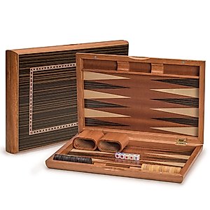 Yellow Mountain Imports Wooden Inlaid Backgammon Set, Dorne - with Wooden Playing Pieces and Accessories, 13-inch Board