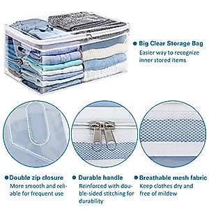 Fixwal 6 Pack Clothes Storage Bag 80L Clothing Storage Bags Organizer Large Clear Storage Bags Contains with Reinforced Handles Zipper Clothes Storage for Bedding Blankets Pillows, Space Saving