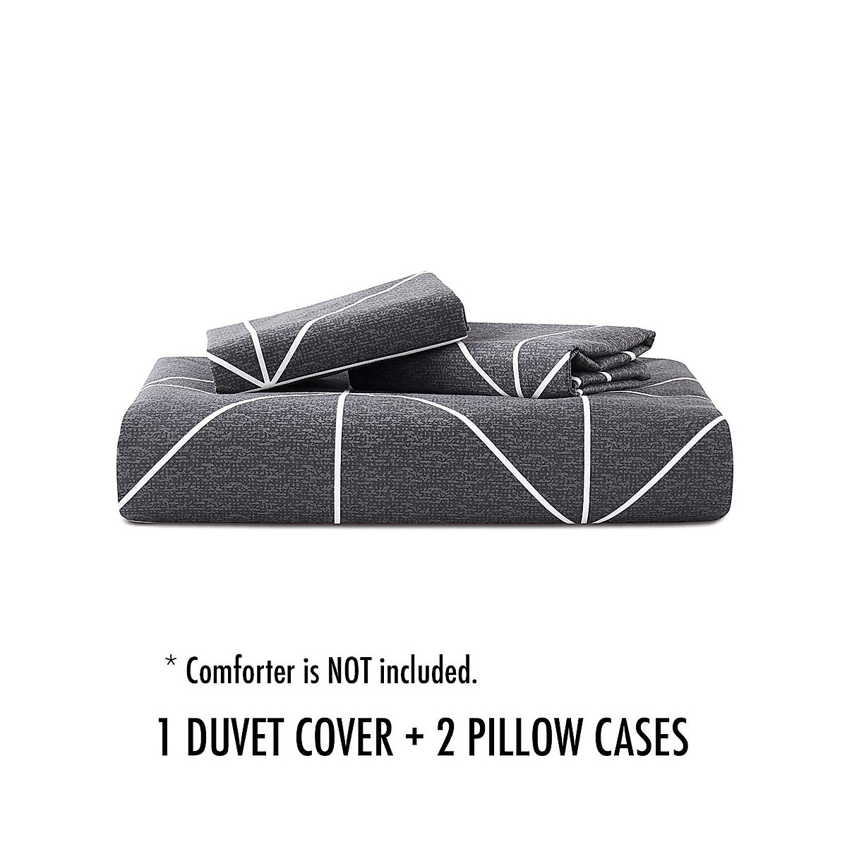 Wake In Cloud - Dark Gray Duvet Cover Set, 100% Cotton Bedding, Grey with White Geometric Pattern Printed, Zipper Closure (3pcs, Full Size)