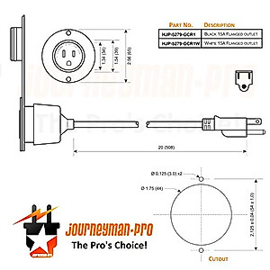 15A Weatherproof Outdoor Power Outlet by Journeyman-Pro 15 Amp 125 Volt NEMA 5-15R Receptacle Kit with Integrated 20" Extension Cord + Waterproof Rubber Cover (GCR1-BLACK)