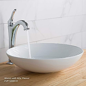 KRAUS Viva™ Round White Porcelain Ceramic Vessel Bathroom Sink with Pop-Up Drain, 16 1/2 in. D x 4 3/8 in. H, KCV-203GWH