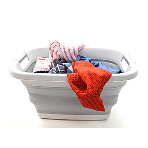 SAMMART 25L (6.6 gallon) Collapsible Laundry Basket/Tub - Foldable Storage Container/Organizer, Water capacity: 20L (5.28 gallon) (Grey)