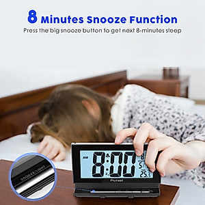 Plumeet Smart Night Light Digital Alarm Clock with Indoor Temperature, Battery Operated Clock Digital Display for Bedrooms, Desk Bedside Gifts Clock (White Light)