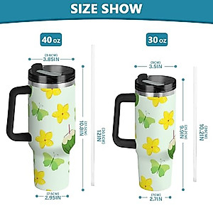 Exnundod Summer Exotic Flower Coconut Tumbler with Handle 30oz and Straw Insulated Tumblers Leak-proof Water Bottle for Car Travel