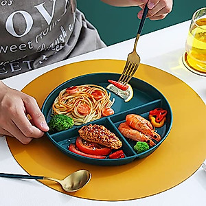 YBOBK HOME Portion Control Plate For Adults Weight Loss, Round Bariatric Portion Control Plate, Reusable Plastic Divided Plate With 3 Compartments, Dishwasher & Microwave Safe (Green 1 Pcs)