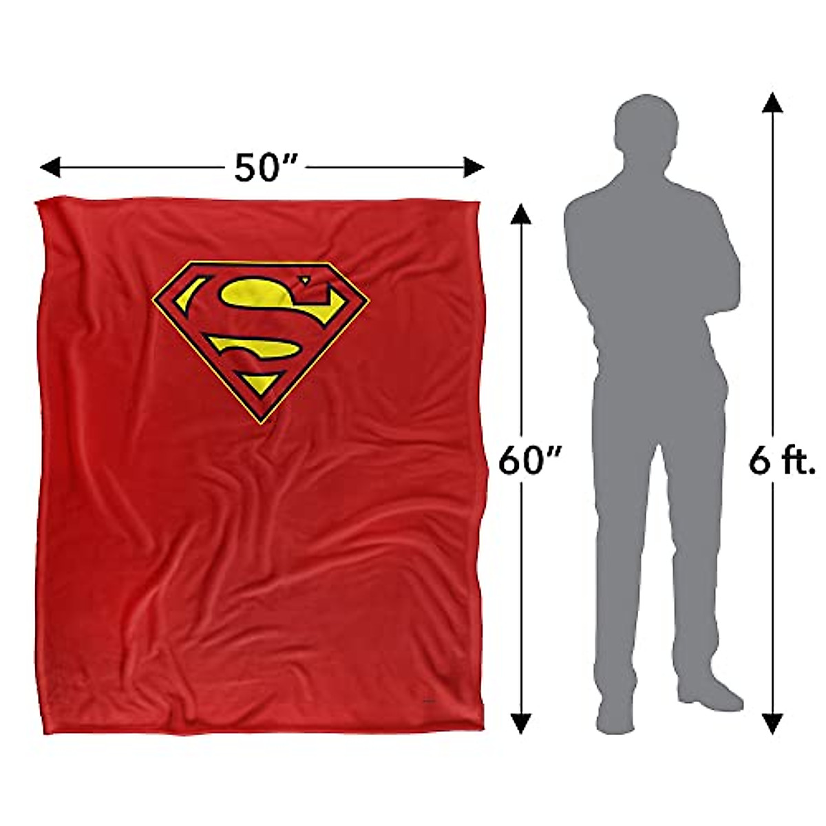 Superman Blanket, 50" x 60", Superman Cape Full Color Logo Silky Touch Super Soft Throw Blanket