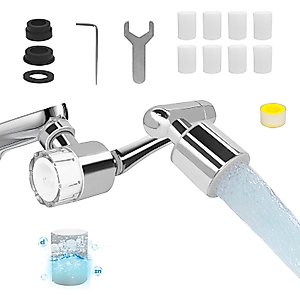 Splash-proof Sink Faucet Extender with Water Filter,Reduce Chlorine,1080° Rotating Tap Aerator,2 Modes Spray Attachment for kitchen/Bathroom/Toddlers,Lead-Free Solid Brass, 8pcs Replacement Filter