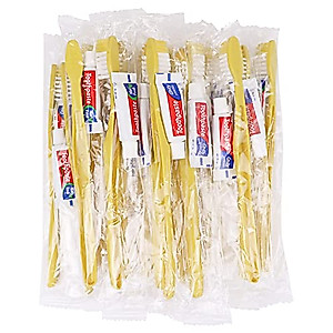 Xuezoioy Disposable Toothbrushes with Toothpaste,200 Pack Yellow Hollow Individually Wrapped Disposable Travel Toothbrushes Kit in Bulk for Homeless,Nursing Home,Hotel,Charity