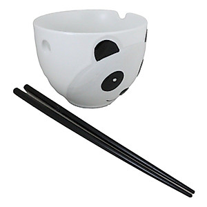 Ebros Gift Whimsical Ceramic Abstract White Giant Panda Pasta Ramen Udong Pho Noodles Soup Bowl and Chopsticks Set Dining Gourmet Meal Pandas Bears Collection Rice Bowls Decor Kitchen