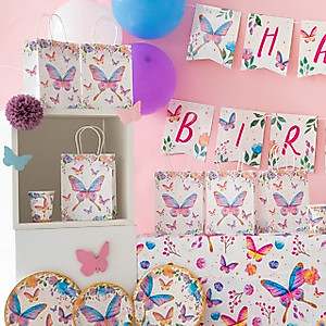 Butterfly Party Bags Pack of 16 – Printed Butterfly Gift Bags with Handles – Sturdy Butterfly Goodie Bags for Treats & Gifts | Stylish Butterfly Candy Bags, Ideal for Any Butterfly Themed Party