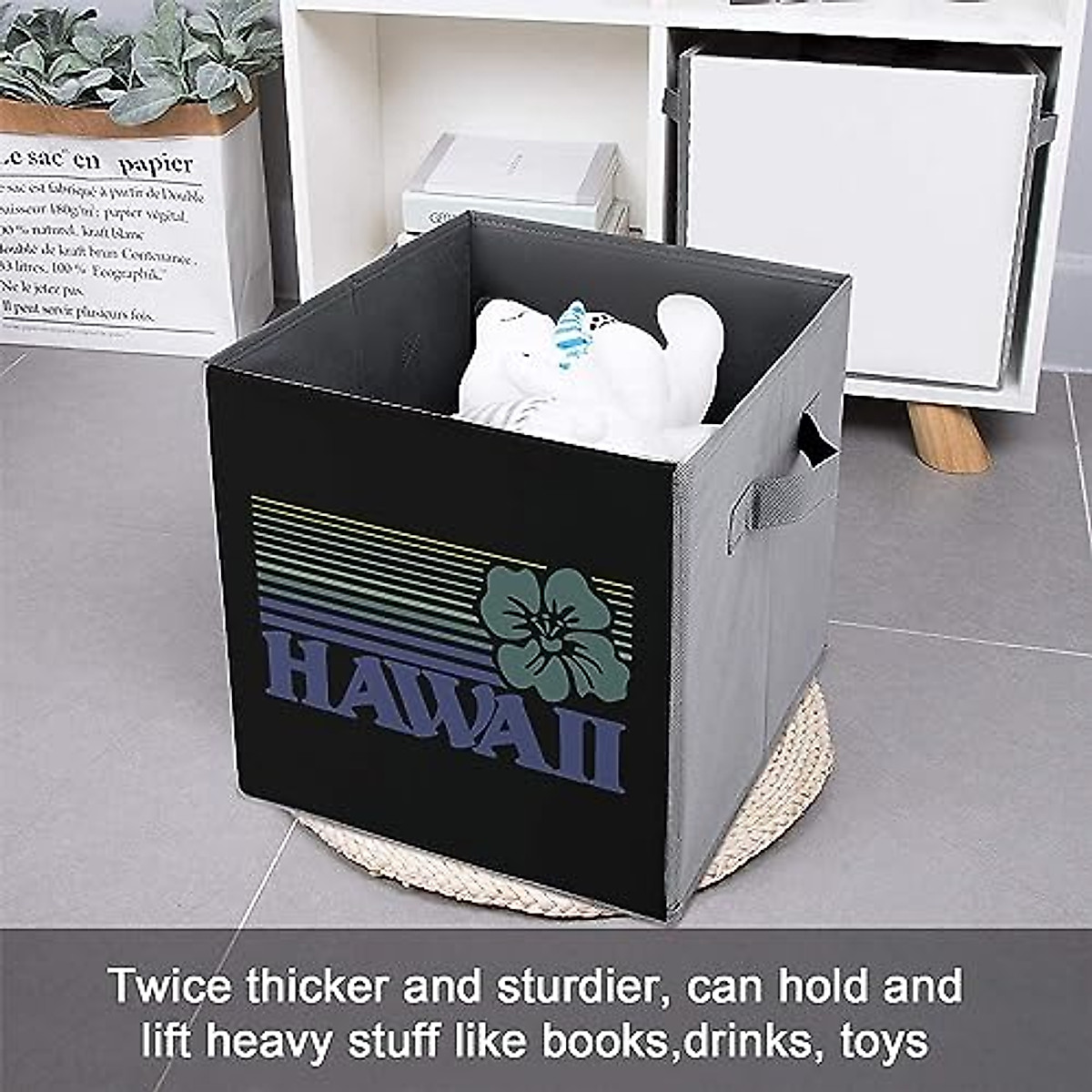 Hawaii Storage Bins with Handles Cube Closet Organizers and Storage Boxes Folding Basket for Shelves 2PCS