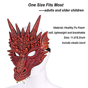 Alodidae 3D Dragon Mask Halloween Party Costume Cosplay for Adults Men, Scary Animal Half Face Masks (Red)