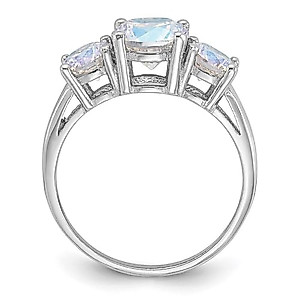 925 Sterling Silver Rhodium Plated Iridescent CZ Cubic Zirconia Simulated Diamond 3 stone Ring Size 8 Jewelry for Women