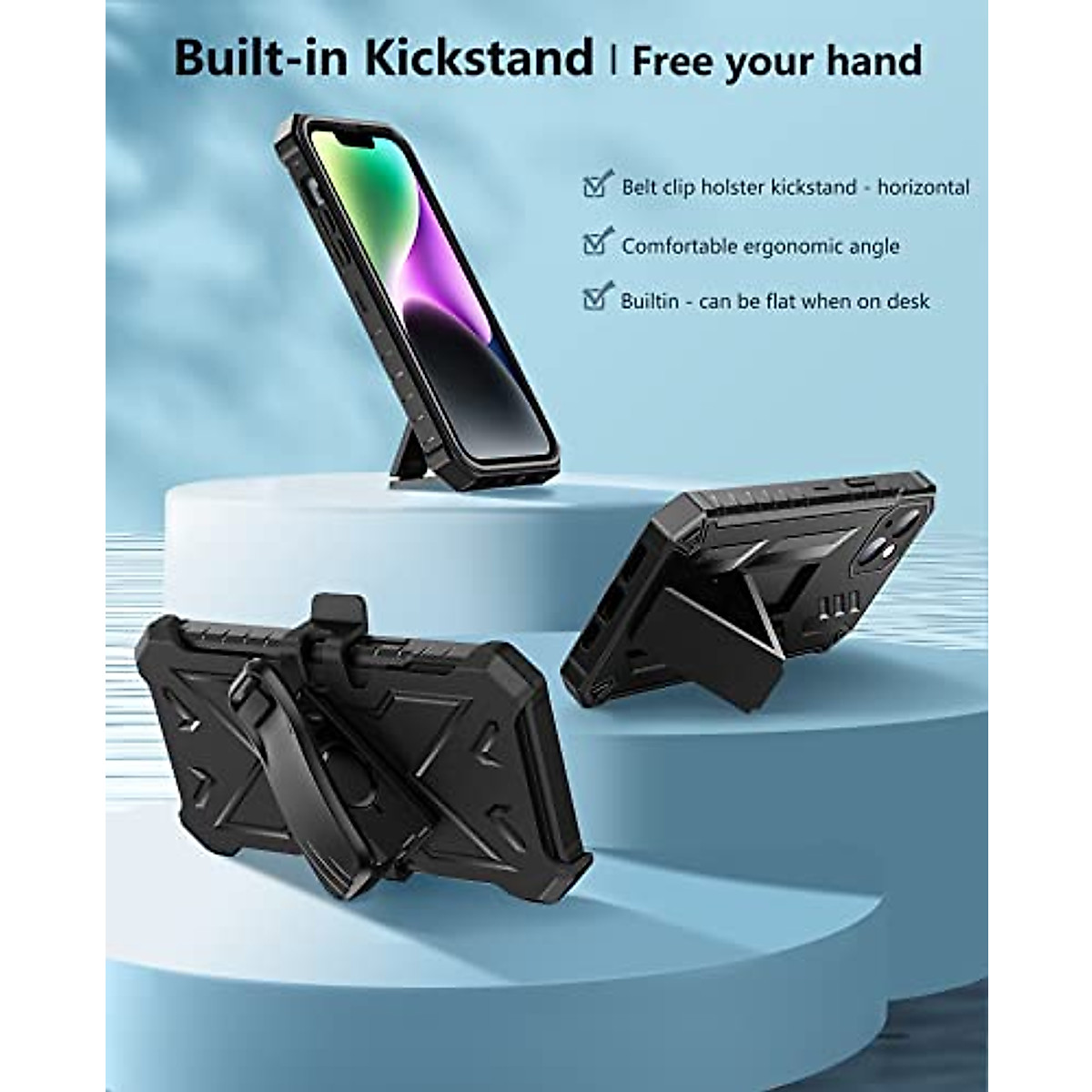 FNTCASE for iPhone 14Plus Phone Case: Rugged Protective Belt Clip Holster Heavy Duty with Built in Kickstand - 360 Protection Shockproof Cover for Apple iPhone 14 Plus Cases, 6.7inch (Matte Black)