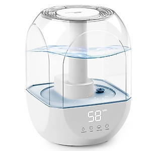 KZF Humidifiers for Bedroom, 5L Cool Mist Top Fill Humidifier, 36H Runtime, Quiet Ultrasonic Humidifiers for Baby Nursery, Home, Large Room (White) (White)