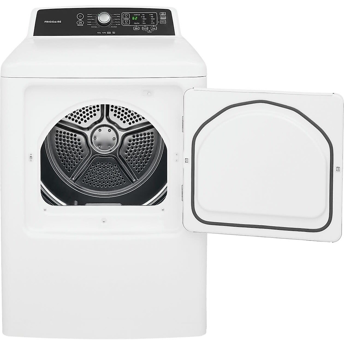 Frigidaire FFRG4120SW 6.7 cu. ft. Large Capacity Free Standing Gas Dryer, 10 dry cycles, Quick Dry, Active Wear, Sanitize, Eco Dry, Anti-Wrinkle, Reversible Door option, in White