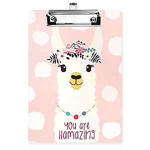 Fashion Clipboard, Wooden Print Designfull Color Printing Clipboard for Nurses, Lawyers and Students Use, A4 Standard Size 8.5" x 12.5" Paperboard Clipboard Low Profile Clip (Alpaca)
