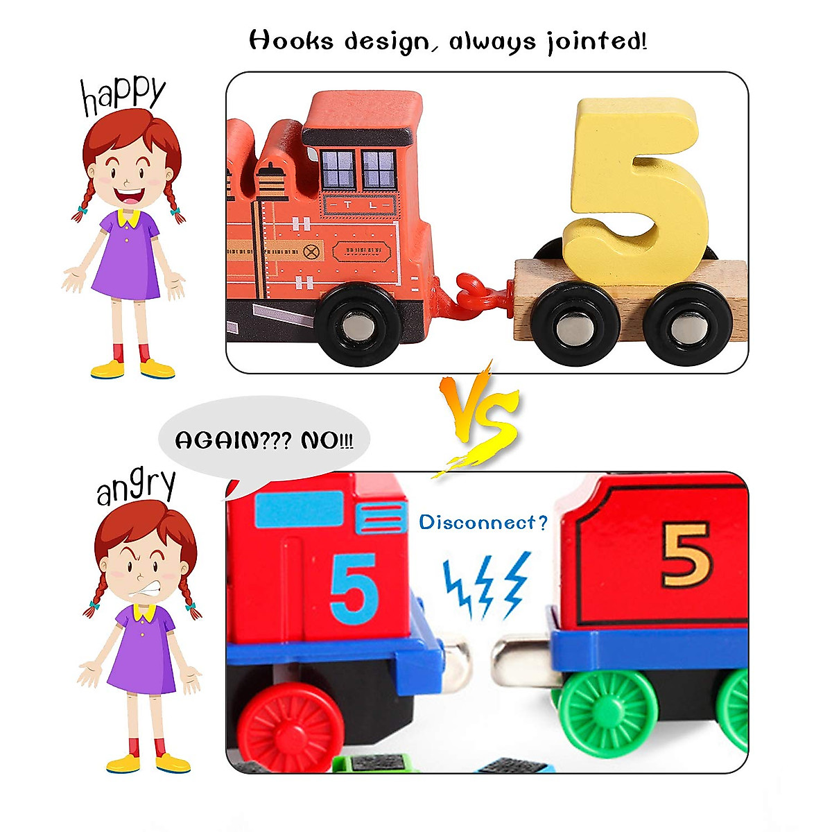 EFOSHM Wooden Train Toy Set 12pcs-Train Cars Digital Toy Set-Toy Train Sets for Kids Toddler Boys and Girls