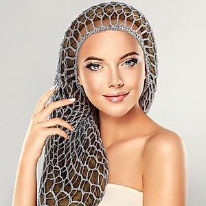 Waydress 3 Pcs Mesh Crochet Hair Net Rayon Knit Snood Hat Cover 20 Inch Crocheted Sleeping Cap for Women Long Hair Curly Hair(Black, Gray, Sapphire)