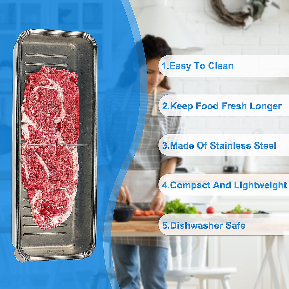 Upmely Bacon Container for Refrigerator, 304 Stainless Steel Container for Fridge, Bacon Fresh Keeper Deli Meat Saver, Airtight Bacon Storage Container with Lids, Dishwasher Safe