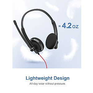 HROEENOI USB Headset with Noise-Cancelling Mic - Wired Headphones for PC, Laptop - Ideal for Zoom, Skype, Call Center, Home Office, 5-Year Warranty